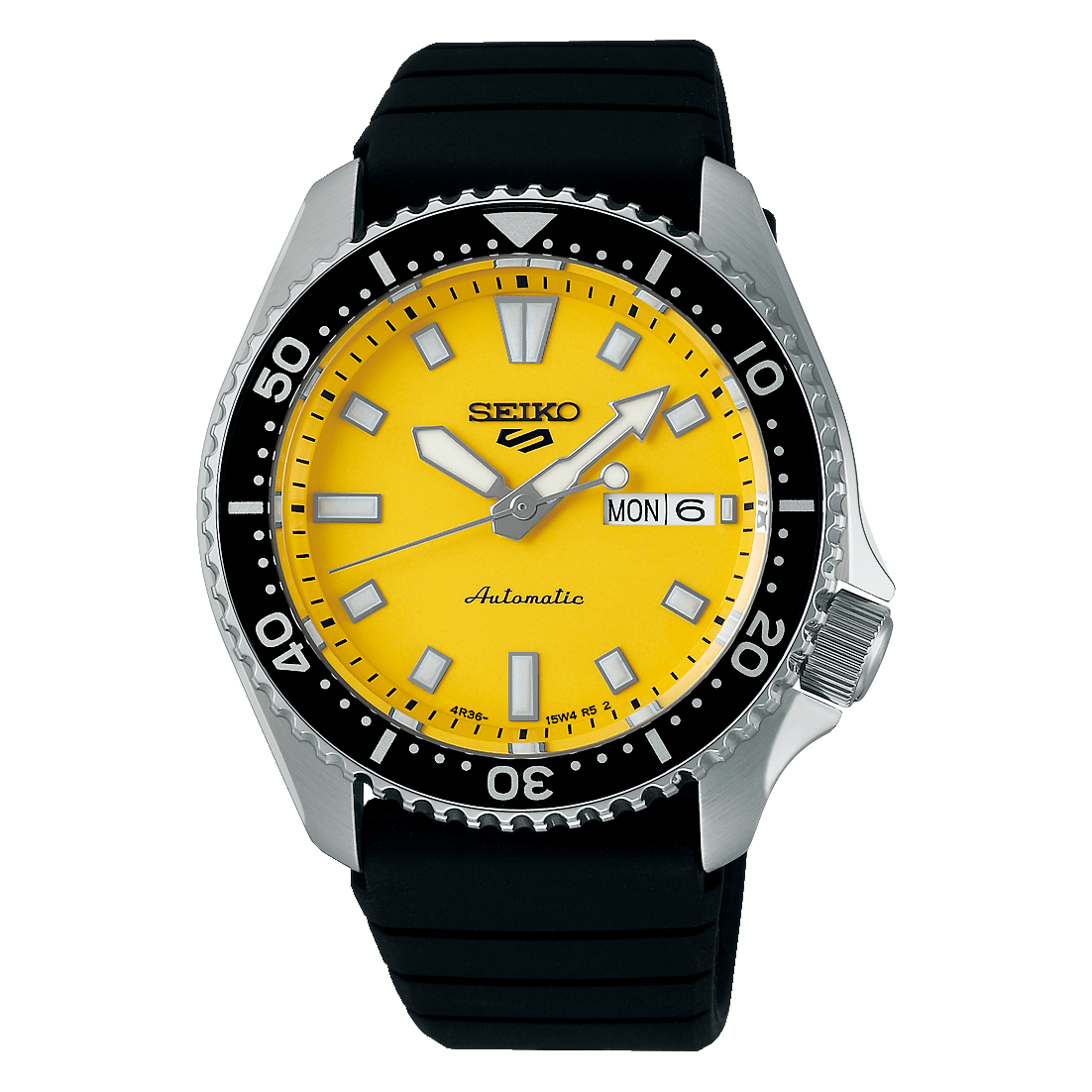 Seiko 5 SRPL87K1 Automatic Yellow Dial Black Silicone Men Watch