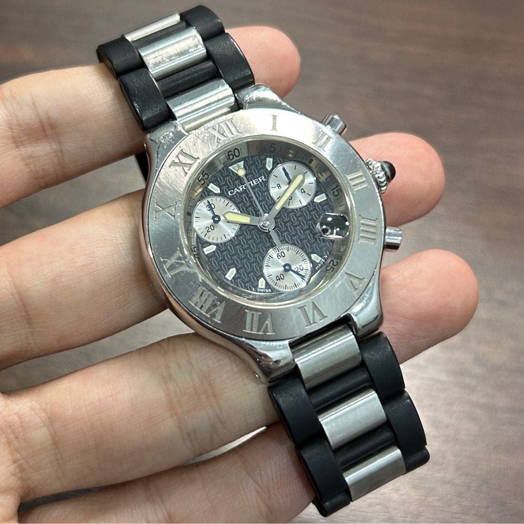 [Pre-Owned] Cartier 21 Chronoscaph 2424 Black Quartz Chronograph Watch