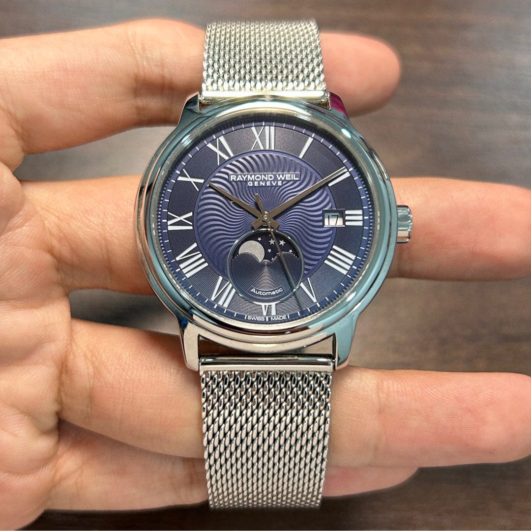 [Pre-Owned]Raymond Weil Mastro Moon Phase 2239 Mesh Bracelet Men Watch